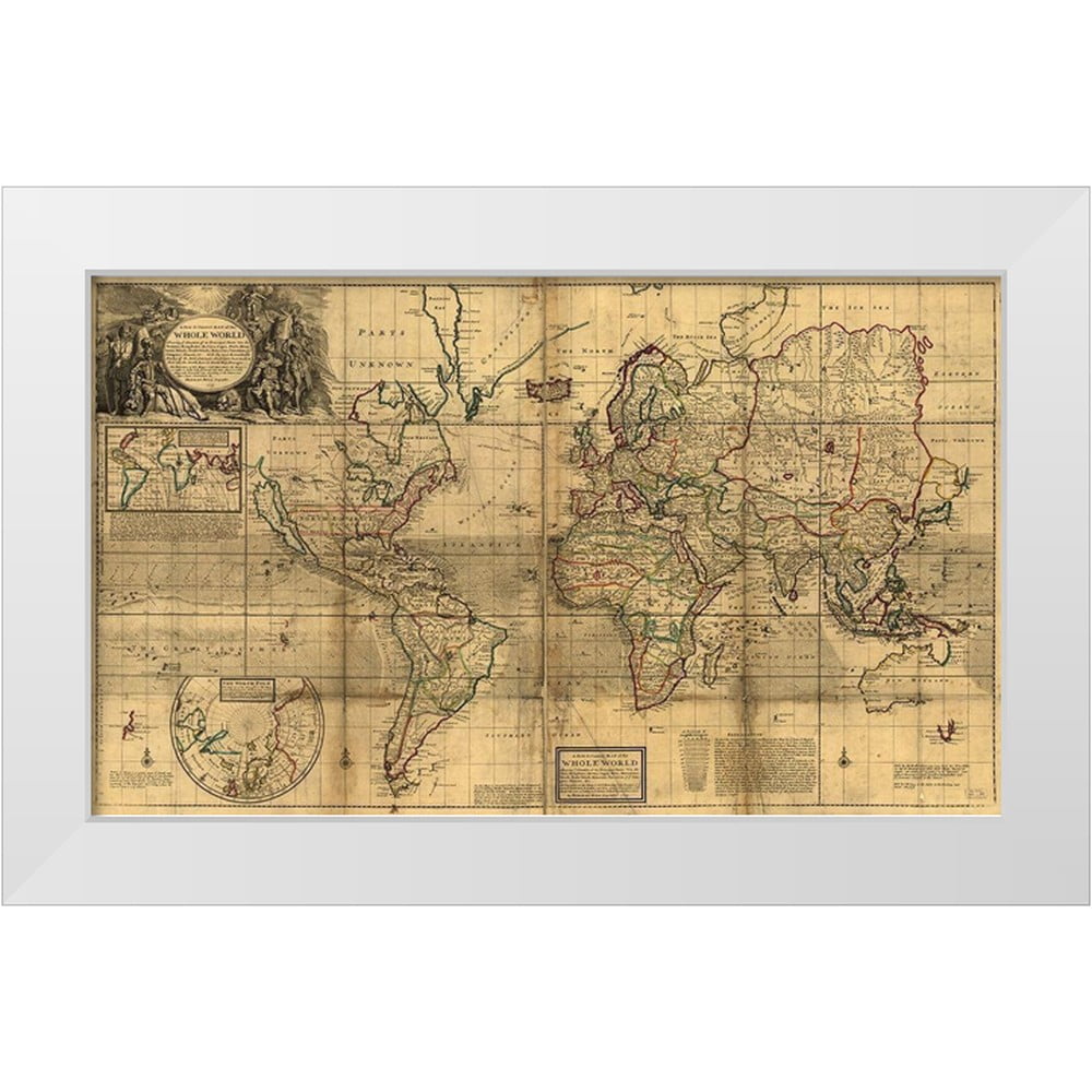 Vintage Maps 32x21 White Modern Wood Framed Museum Art Print Titled ...