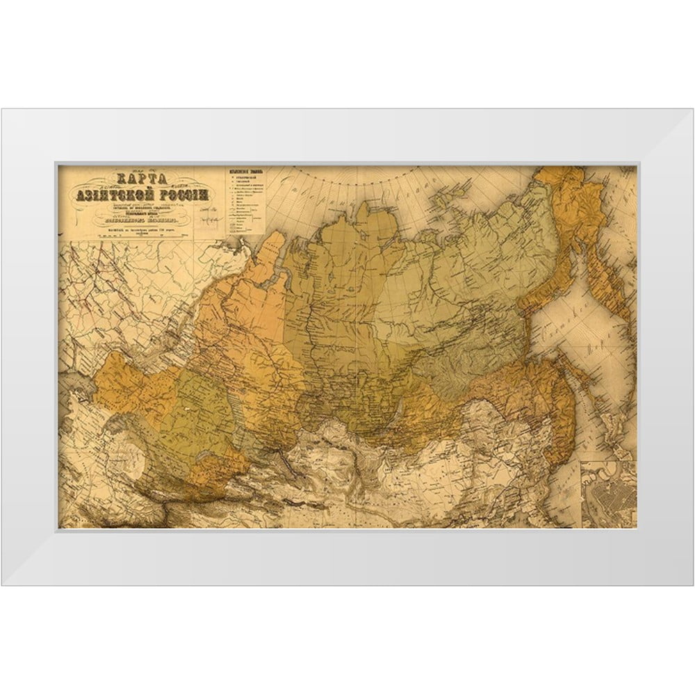Vintage Maps 32x22 White Modern Wood Framed Museum Art Print Titled ...