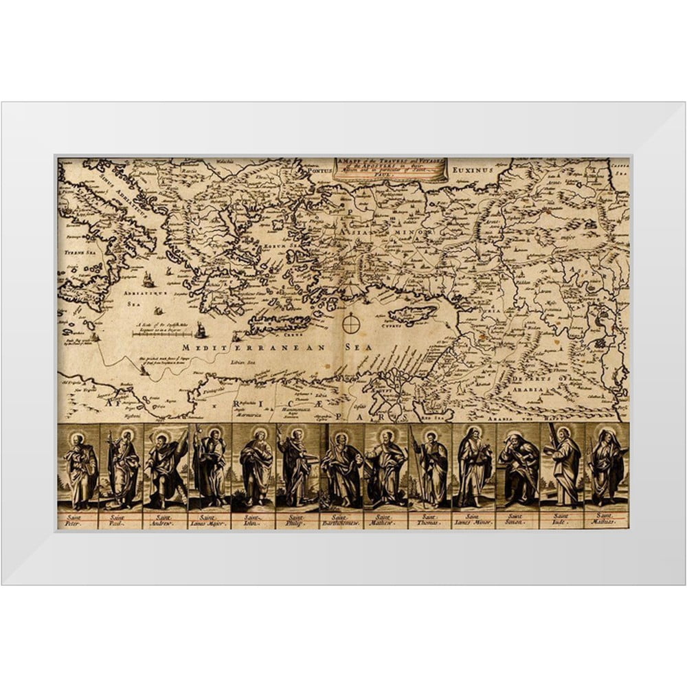 Vintage Maps 32x22 White Modern Wood Framed Museum Art Print Titled ...