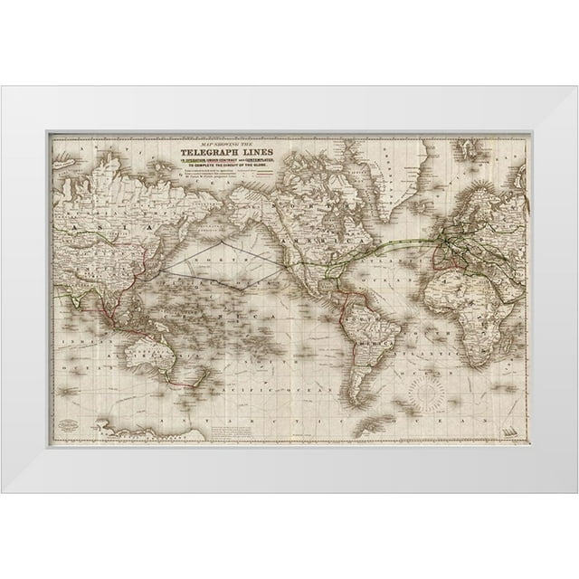 Vintage Maps 32x22 White Modern Wood Framed Museum Art Print Titled ...