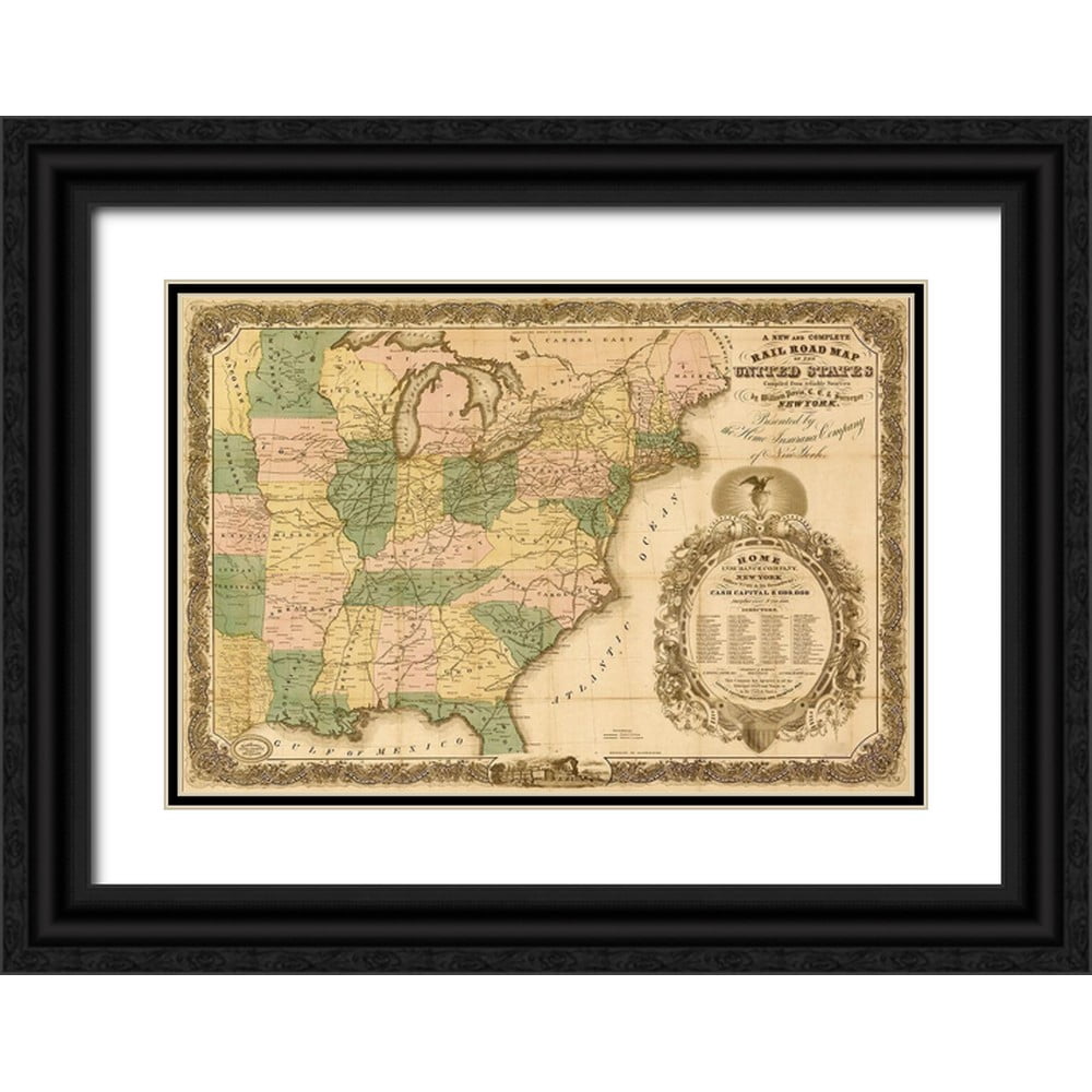 Vintage Maps 32x23 Black Ornate Wood Framed with Double Matting Museum ...
