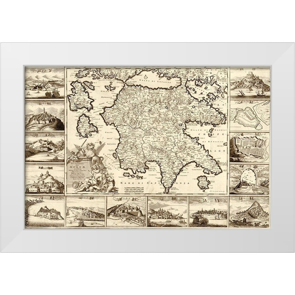 Vintage Maps 32x23 White Modern Wood Framed Museum Art Print Titled ...