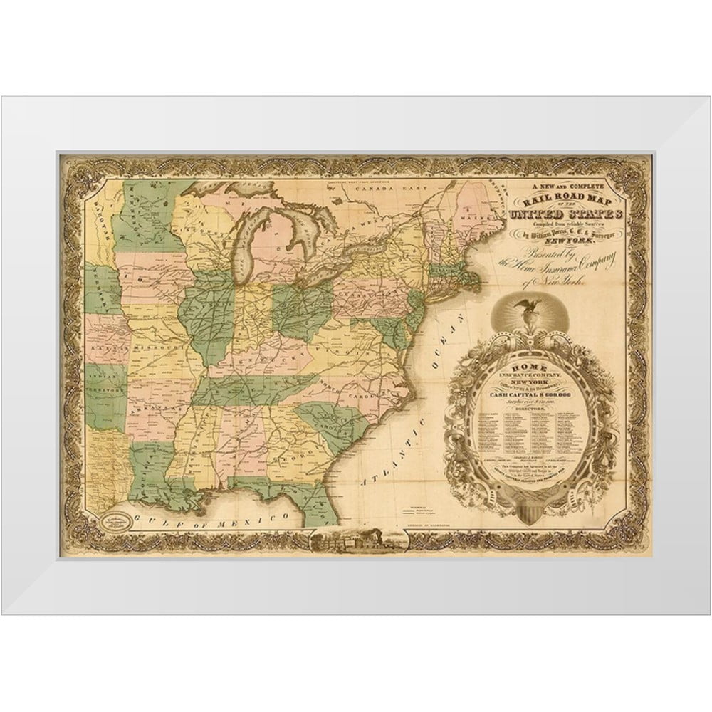 Vintage Maps 32x23 White Modern Wood Framed Museum Art Print Titled ...