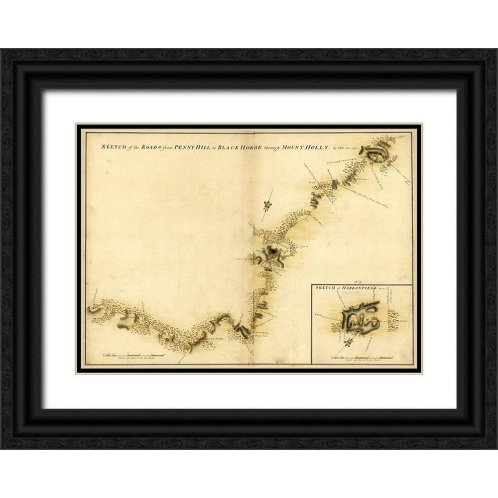 Vintage Maps 32x24 Black Ornate Wood Framed with Double Matting Museum ...