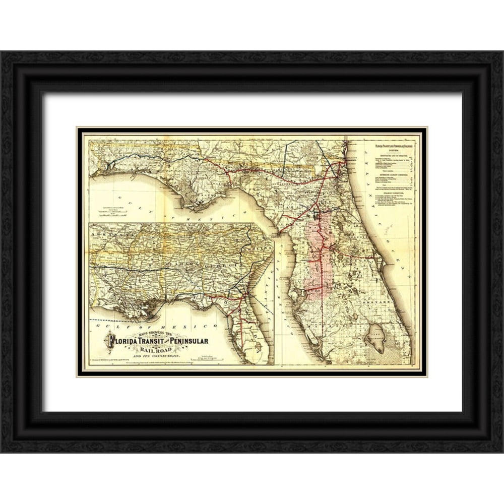 Vintage Maps 32x24 Black Ornate Wood Framed with Double Matting Museum ...