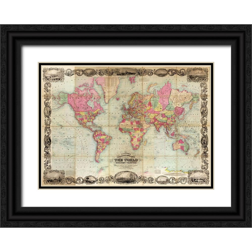 Vintage Maps 32x24 Black Ornate Wood Framed with Double Matting Museum ...