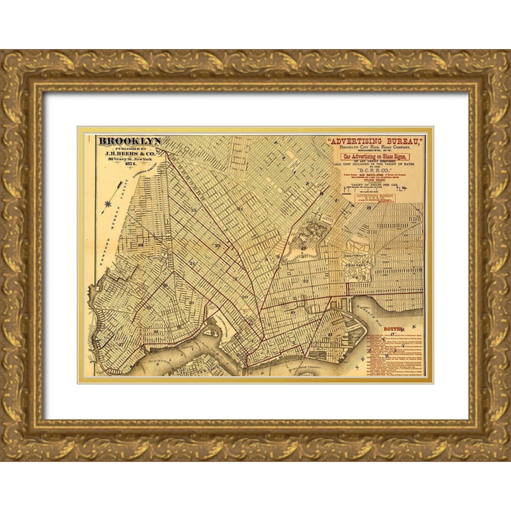 Vintage Maps 32x24 Gold Ornate Wood Framed with Double Matting Museum ...