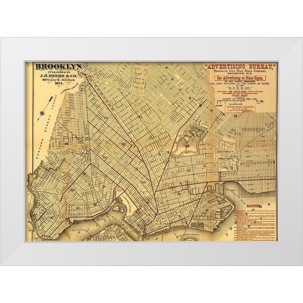 Vintage Maps 32x24 White Modern Wood Framed Museum Art Print Titled ...