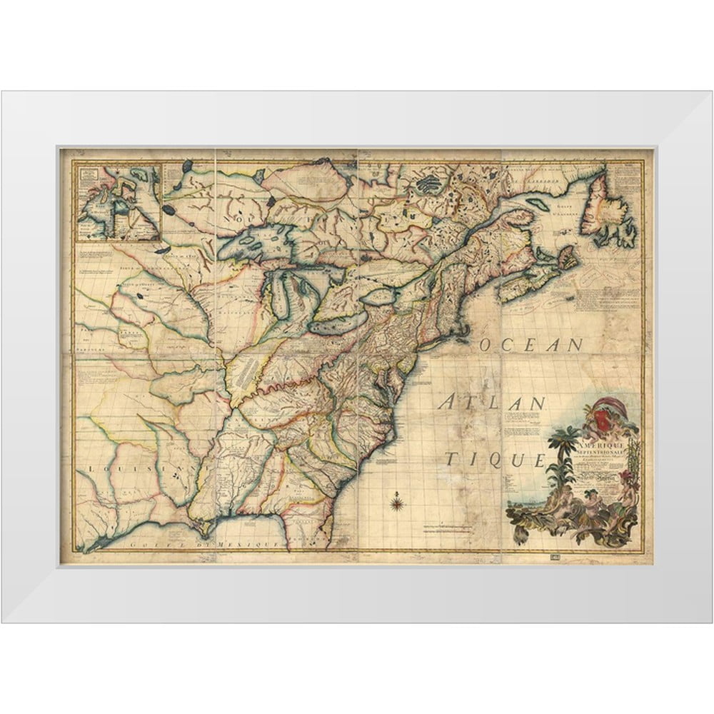 Vintage Maps 32x24 White Modern Wood Framed Museum Art Print Titled ...