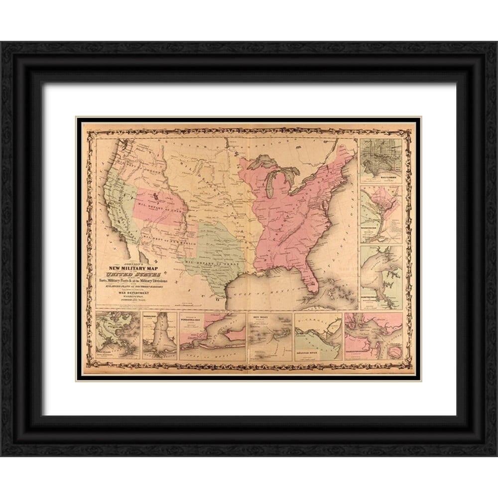 Vintage Maps 32x25 Black Ornate Wood Framed with Double Matting Museum ...
