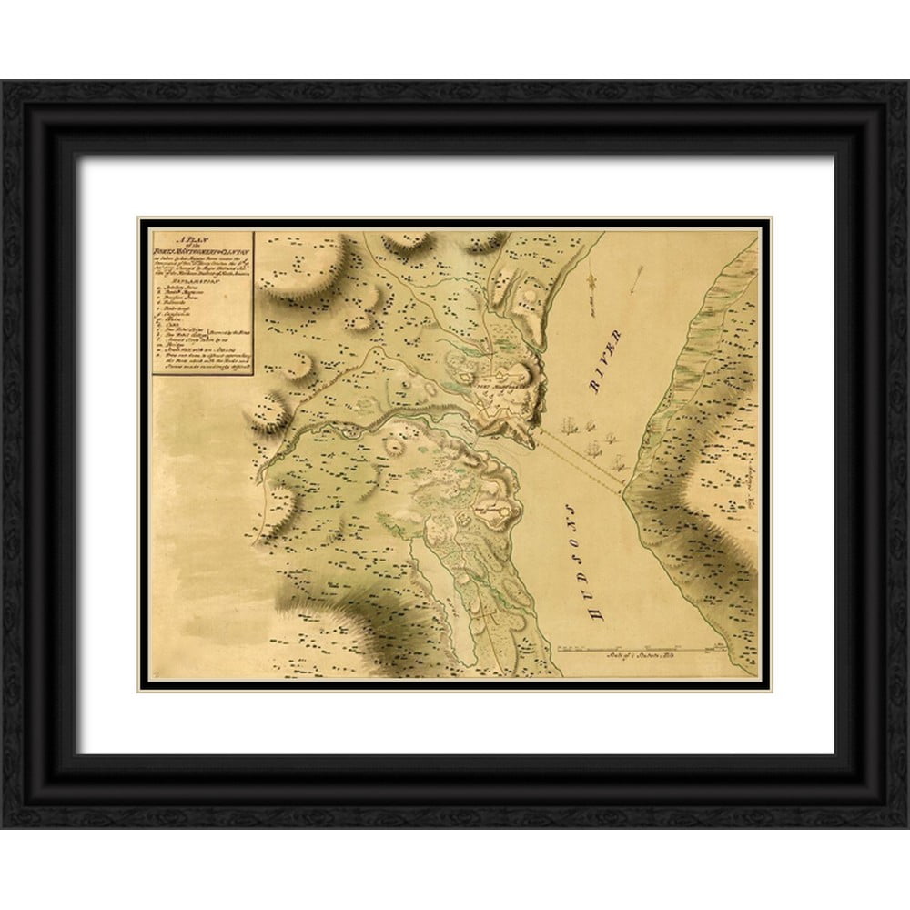 Vintage Maps 32x25 Black Ornate Wood Framed with Double Matting Museum ...