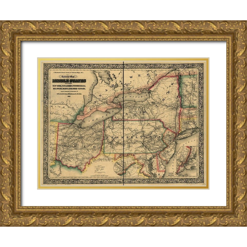 Vintage Maps 32x25 Gold Ornate Wood Framed with Double Matting Museum ...