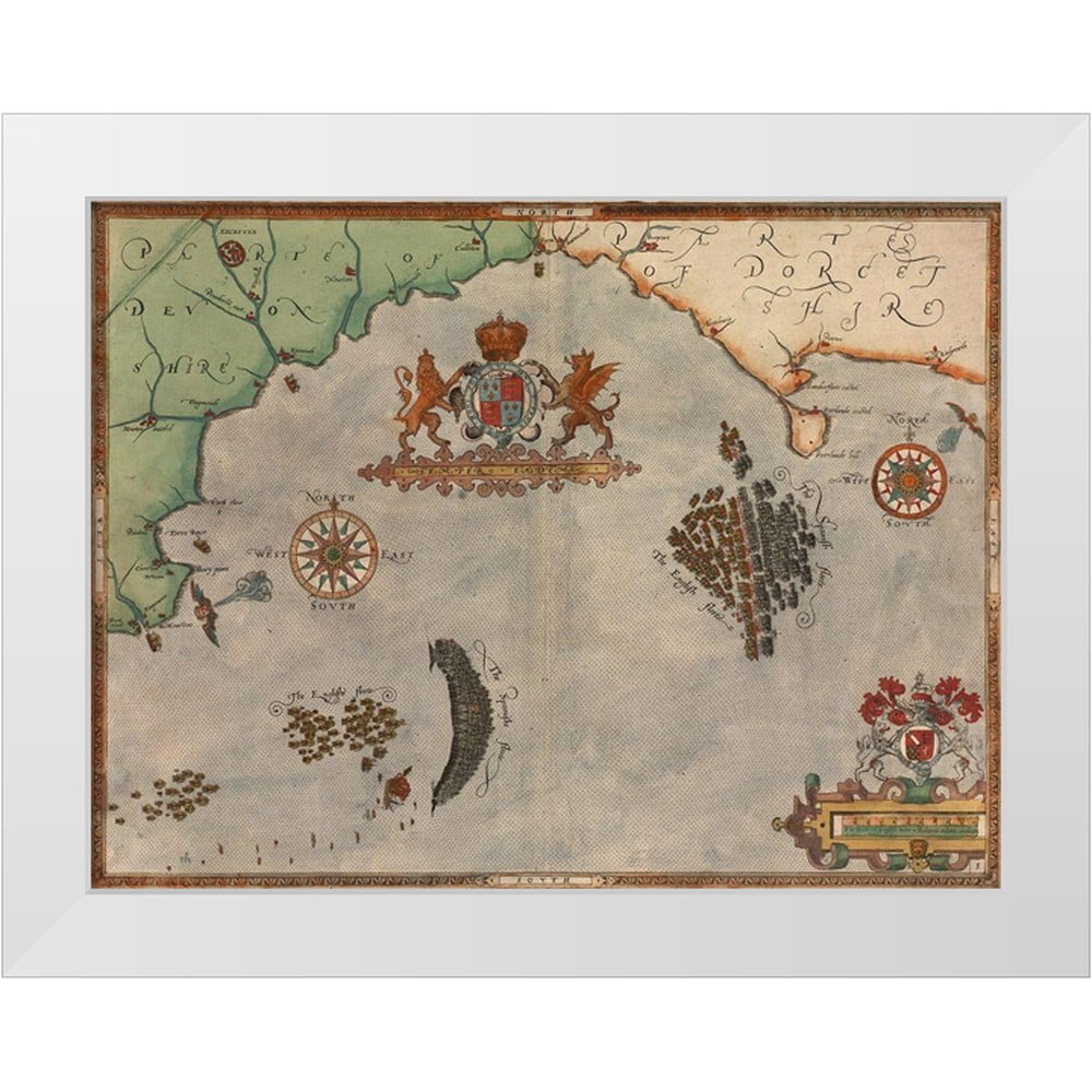 Vintage Maps 32x25 White Modern Wood Framed Museum Art Print Titled ...