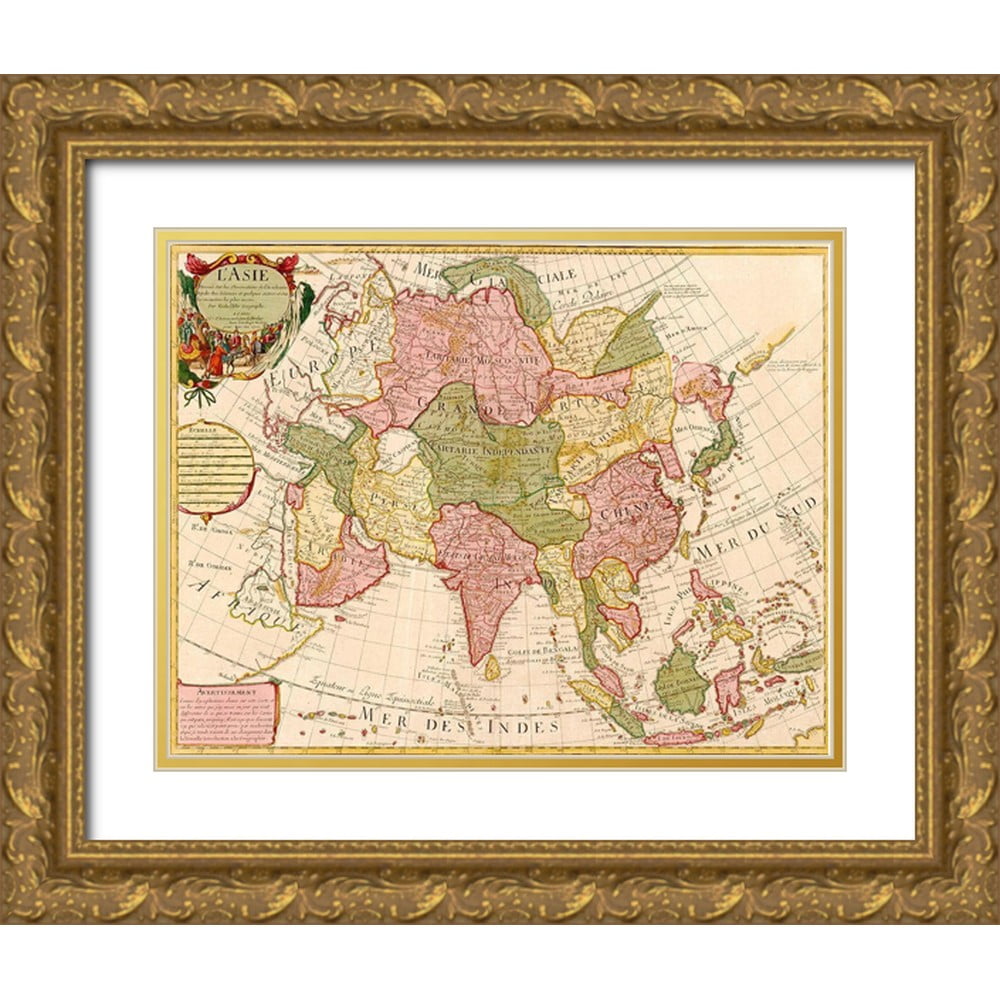 Vintage Maps 32x26 Gold Ornate Wood Framed with Double Matting Museum ...