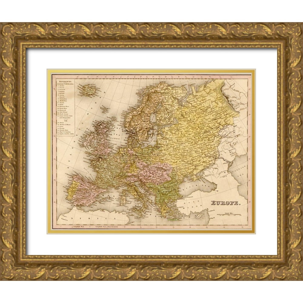 Vintage Maps 32x26 Gold Ornate Wood Framed with Double Matting Museum ...