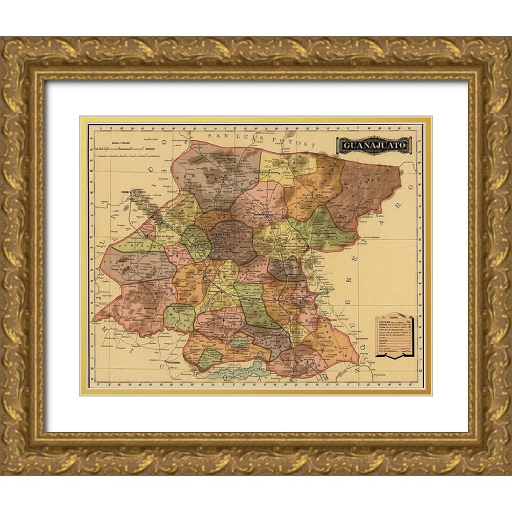 Vintage Maps 32x26 Gold Ornate Wood Framed with Double Matting Museum ...