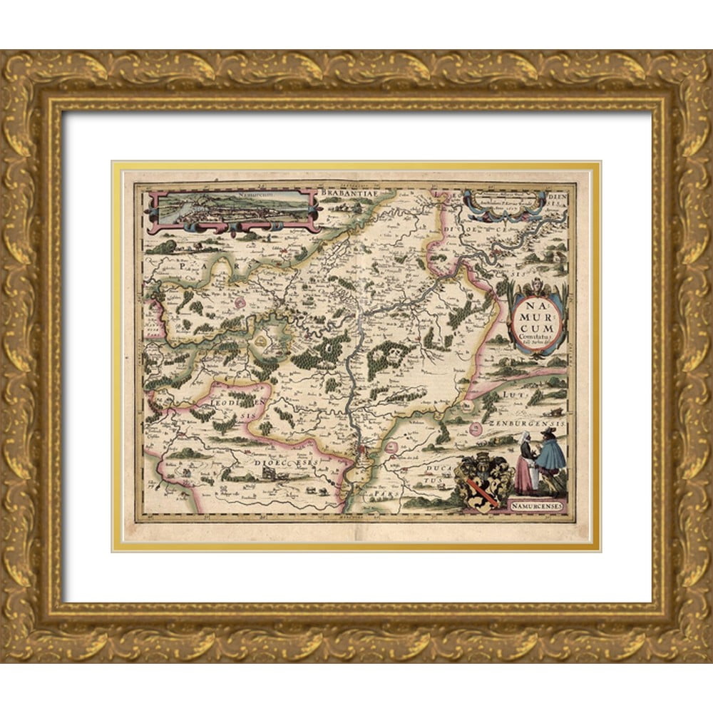 Vintage Maps 32x26 Gold Ornate Wood Framed with Double Matting Museum ...