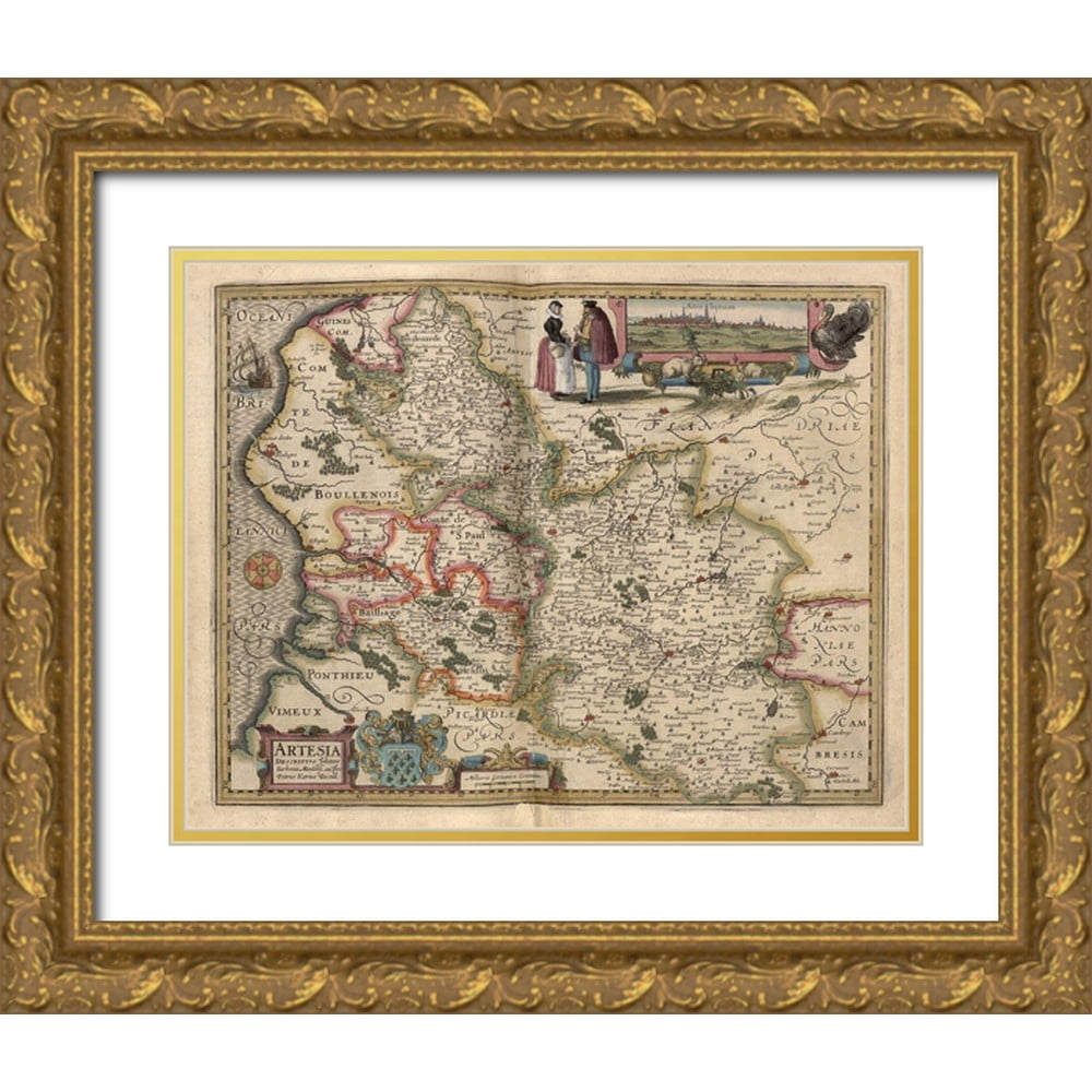 Vintage Maps 32x26 Gold Ornate Wood Framed with Double Matting Museum ...
