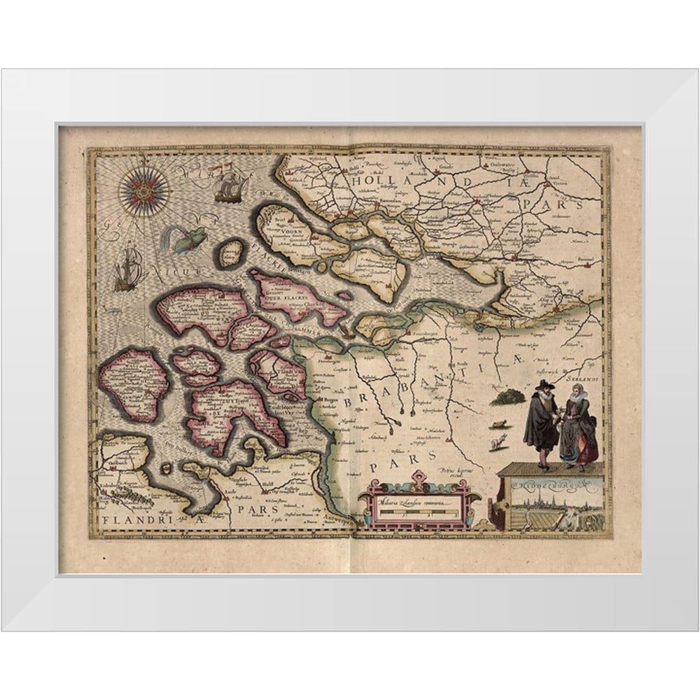 Vintage Maps 32x26 White Modern Wood Framed Museum Art Print Titled ...