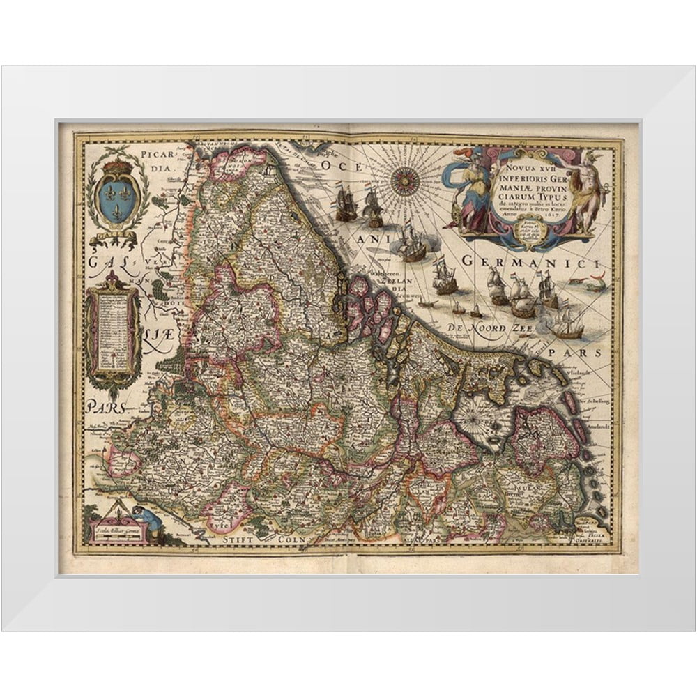 Vintage Maps 32x26 White Modern Wood Framed Museum Art Print Titled ...