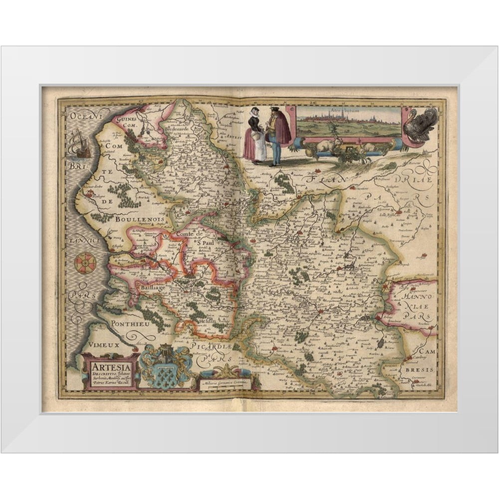 Vintage Maps 32x26 White Modern Wood Framed Museum Art Print Titled ...