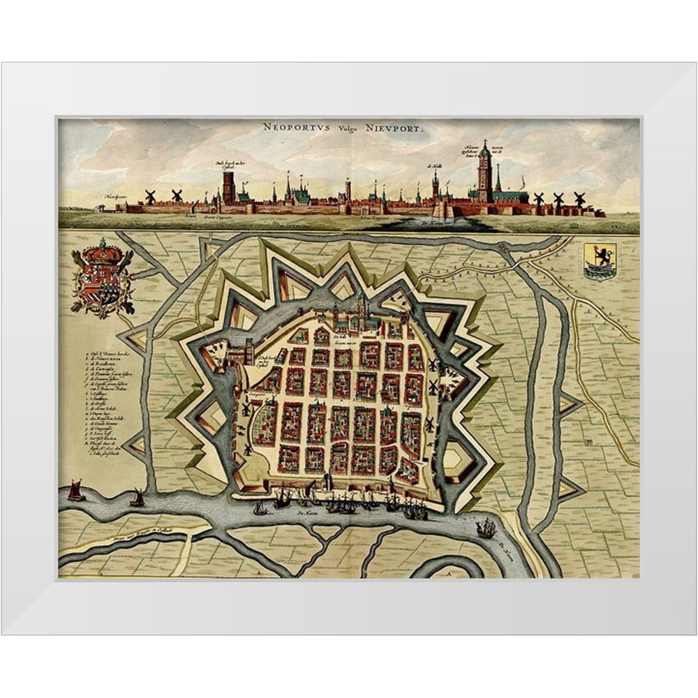 Vintage Maps 32x26 White Modern Wood Framed Museum Art Print Titled ...