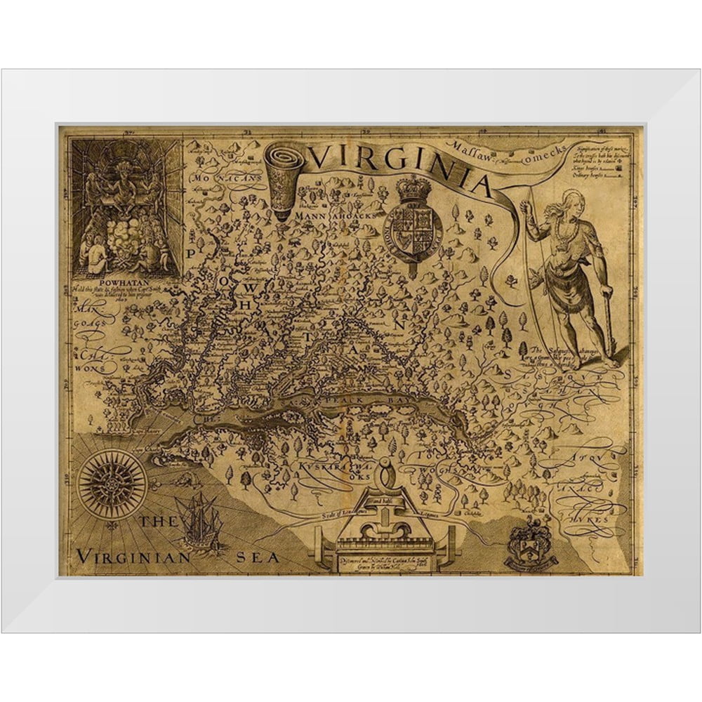 Vintage Maps 32x26 White Modern Wood Framed Museum Art Print Titled ...