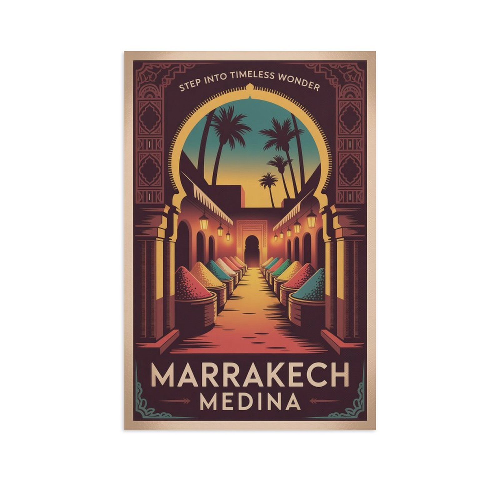 Vintage Marrakech Medina Travel Poster Inspirational Wall Art Retro ...