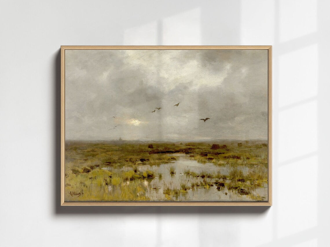 Vintage Marsh On, Antique Dutch Landscape, Rustic Wall Art, Modern ...