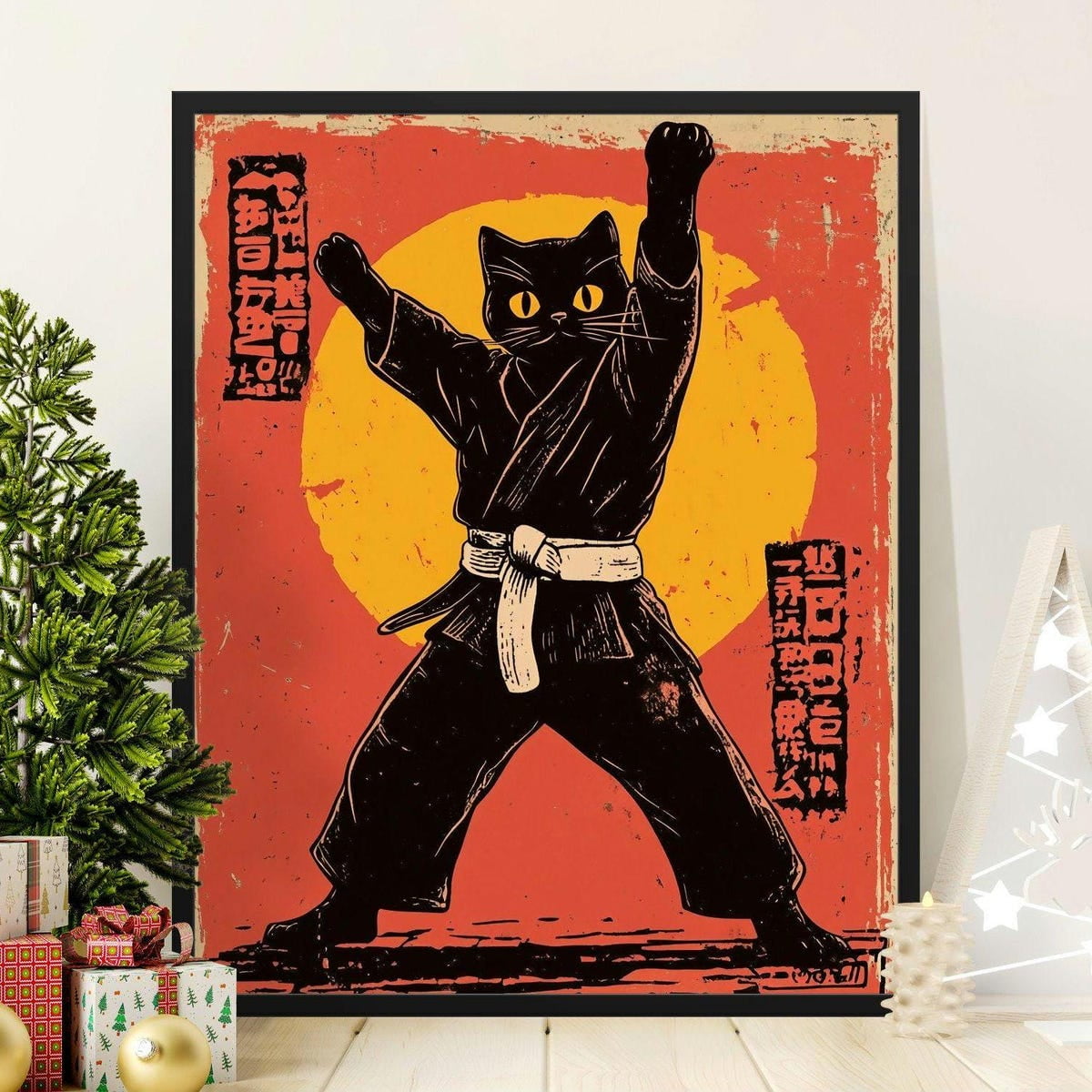 Vintage Martial Arts Cat Poster, Retro Cat Wall Art, Funny Cat ...