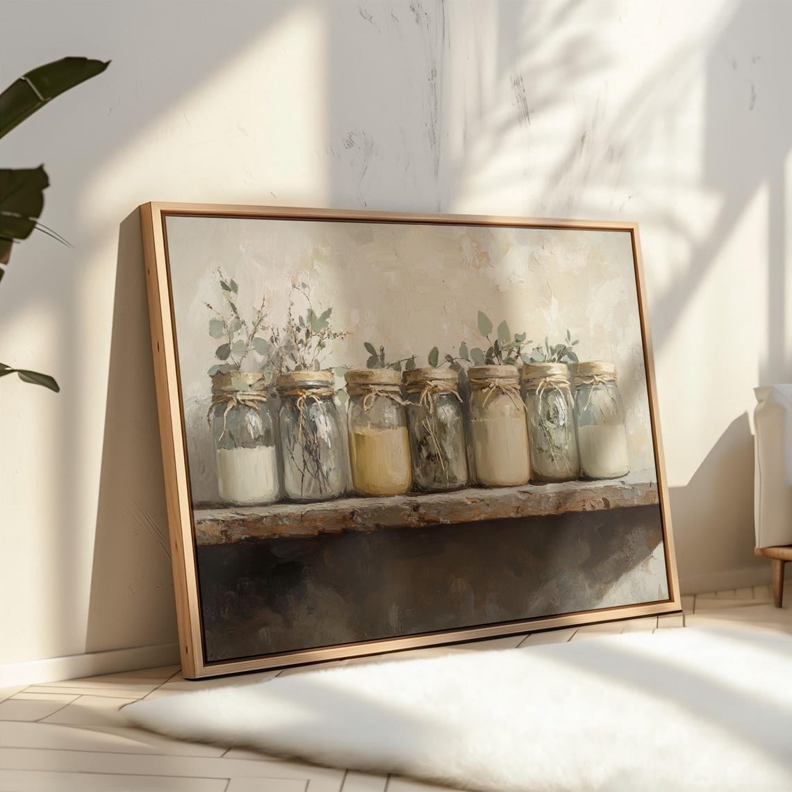 Vintage Mason Jar Kitchen Art Rustic Shelf Herbs Pantry Jars UNFRAMED ...