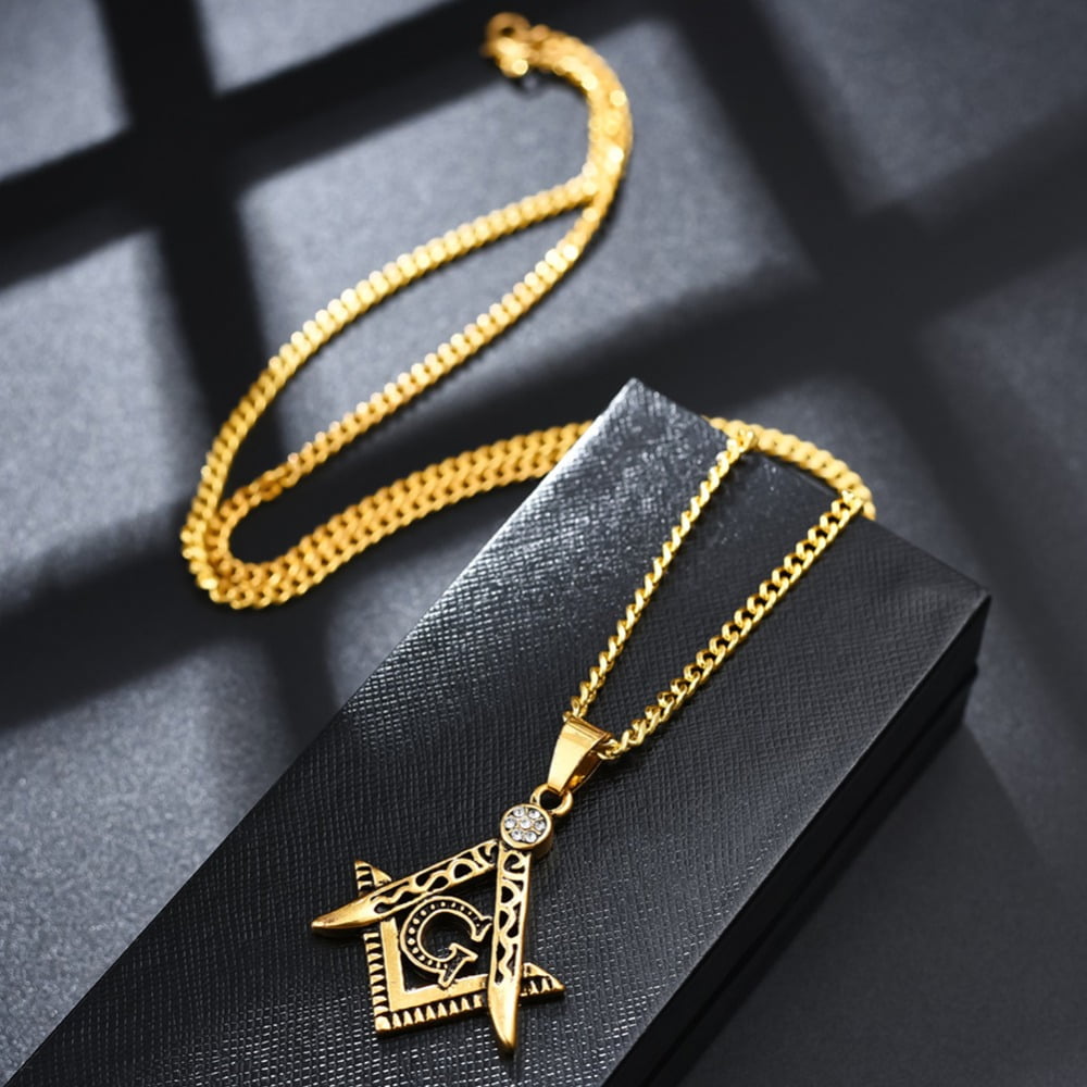 Vintage Masonic Symbol Necklaces Male 14K Yellow Gold Punk Fashion ...