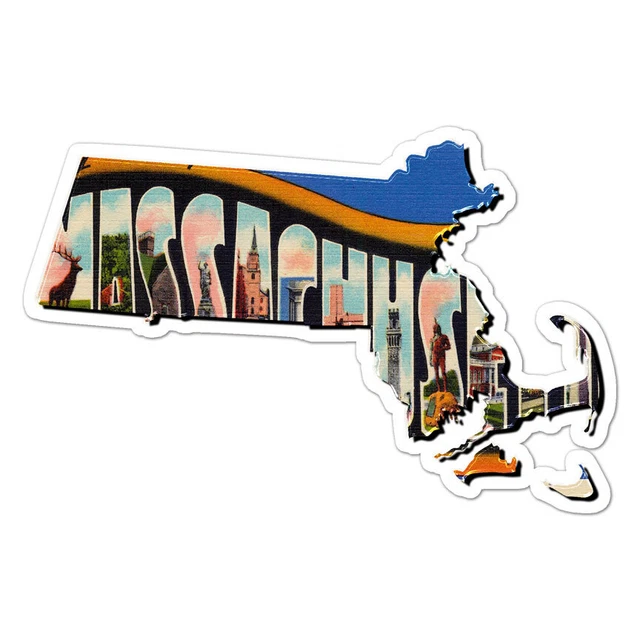 Vintage Massachusetts Map Sticker Indoor Outdoor Phone Decal Water ...