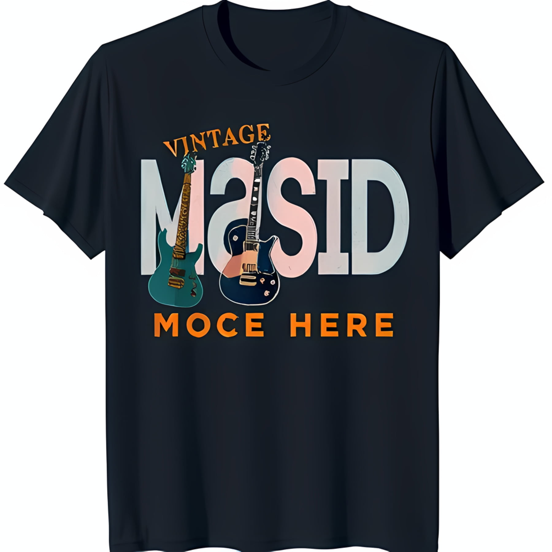 Vintage Master Moce Here T-Shirt Dark Blue Tee with Guitars Design ...