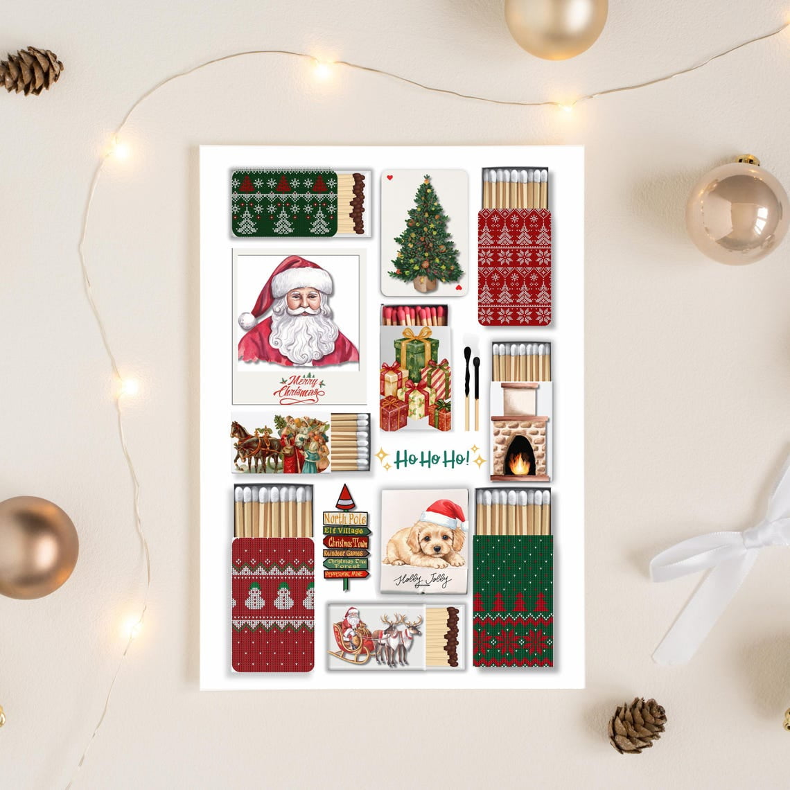 Vintage Matchbox Poster | Retro Santa Wall Art | Cozy| Nostalgic Decor ...
