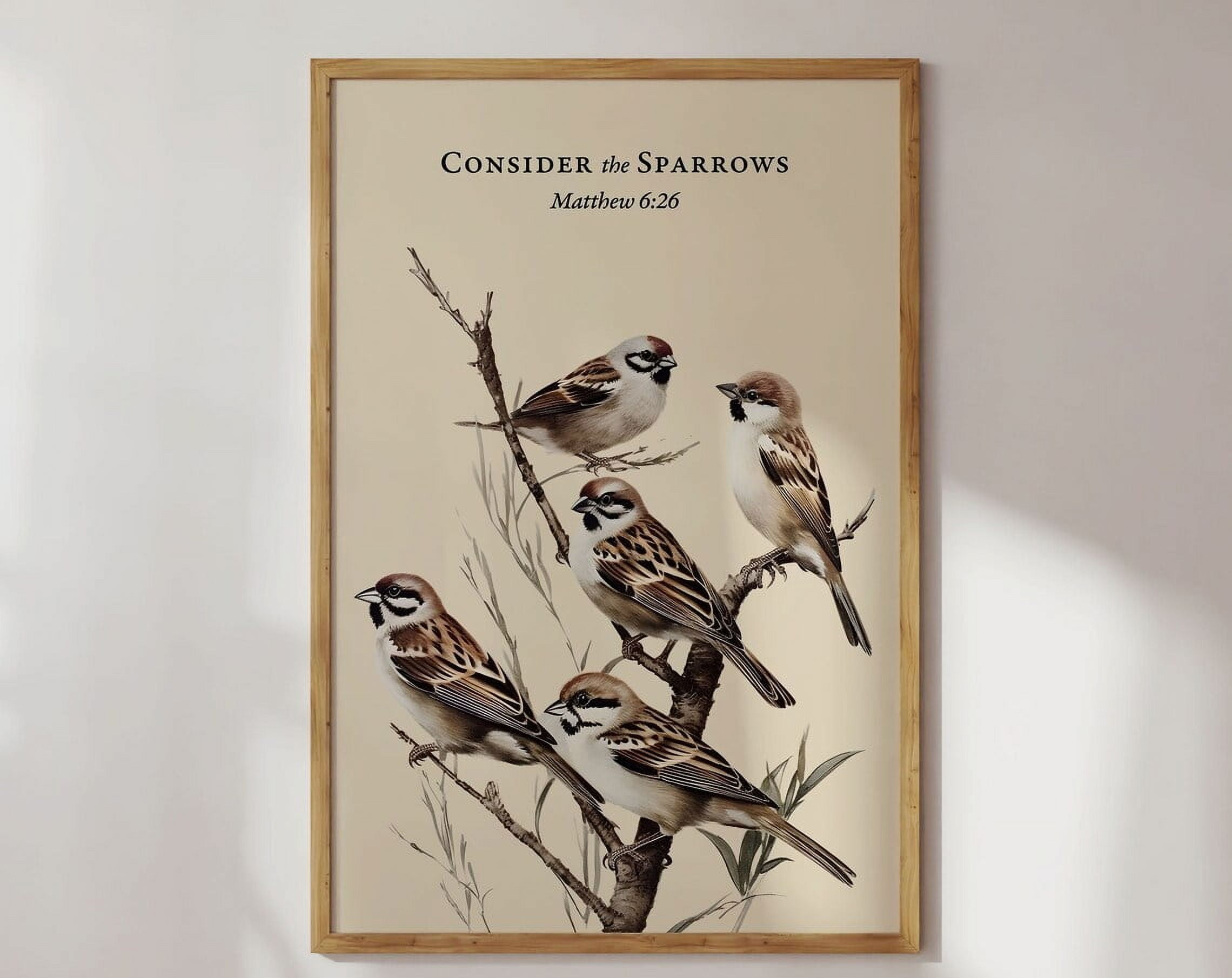 Vintage Matthew 6 Christian Poster, Sparrows, Bible Verse Wall Art ...