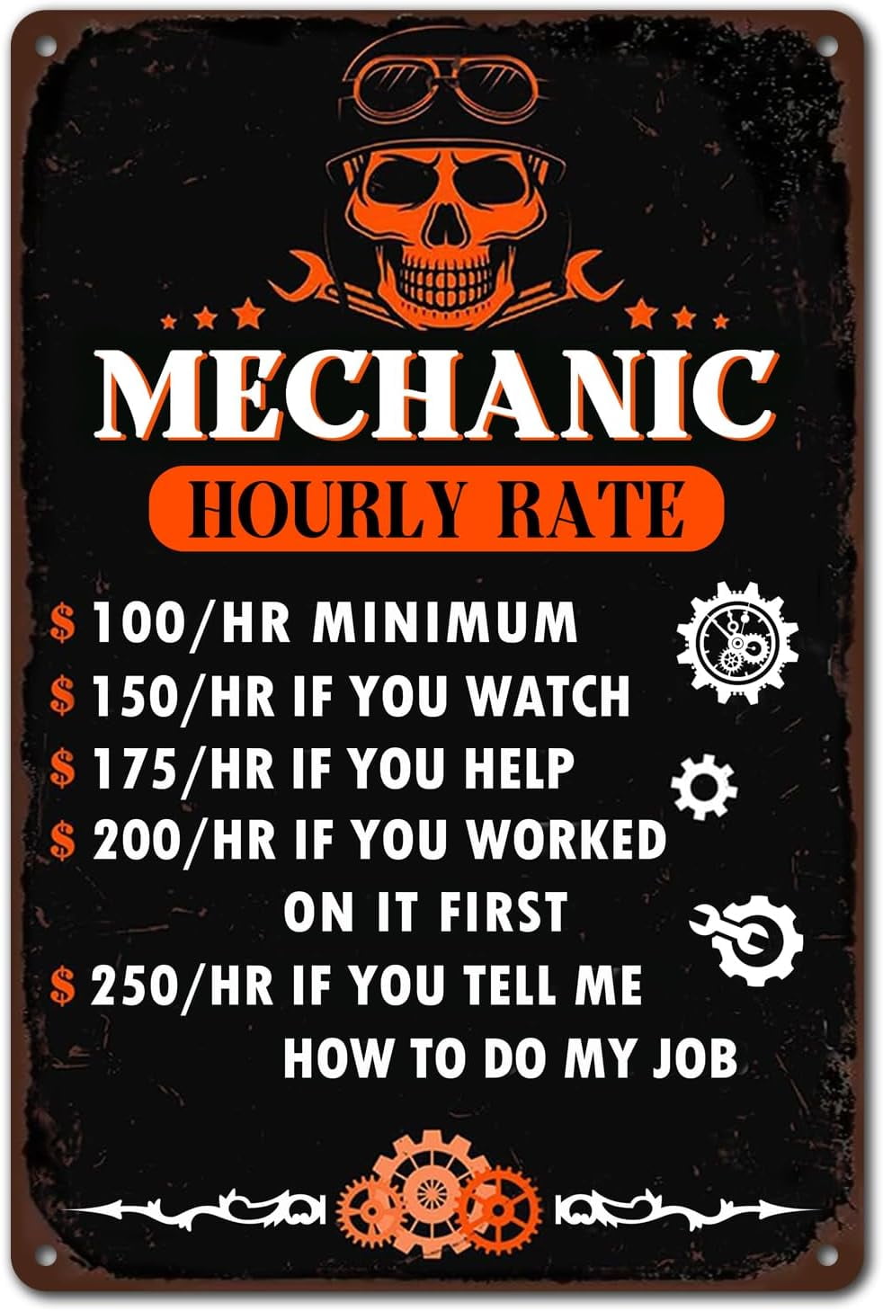 Vintage Mechanic Shop Tin Sign - Retro Garage Decor with "Hourly Rate ...