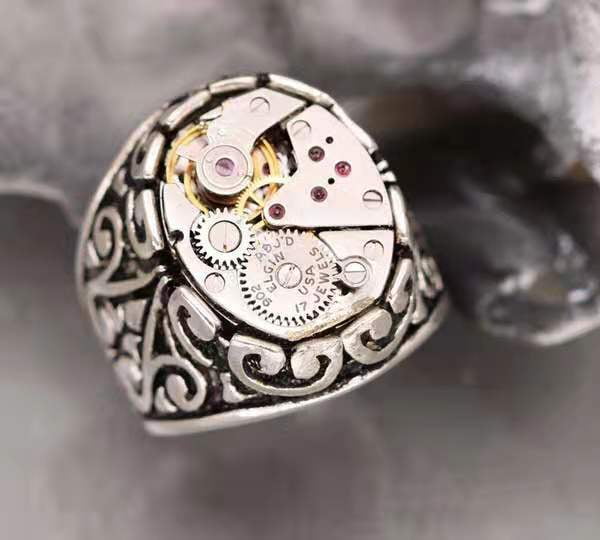 Vintage Mechanical Watch Movement Design Mens Alloy Ring, Geometric ...