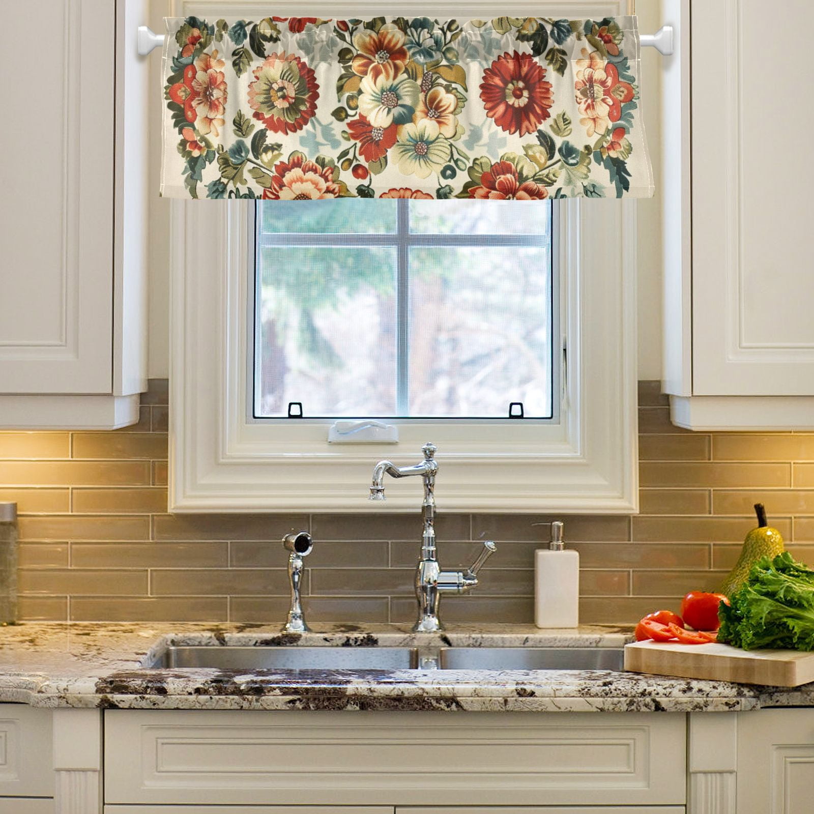Vintage Medallion Floral Flowers Curtain Valances Farmhouse Design ...