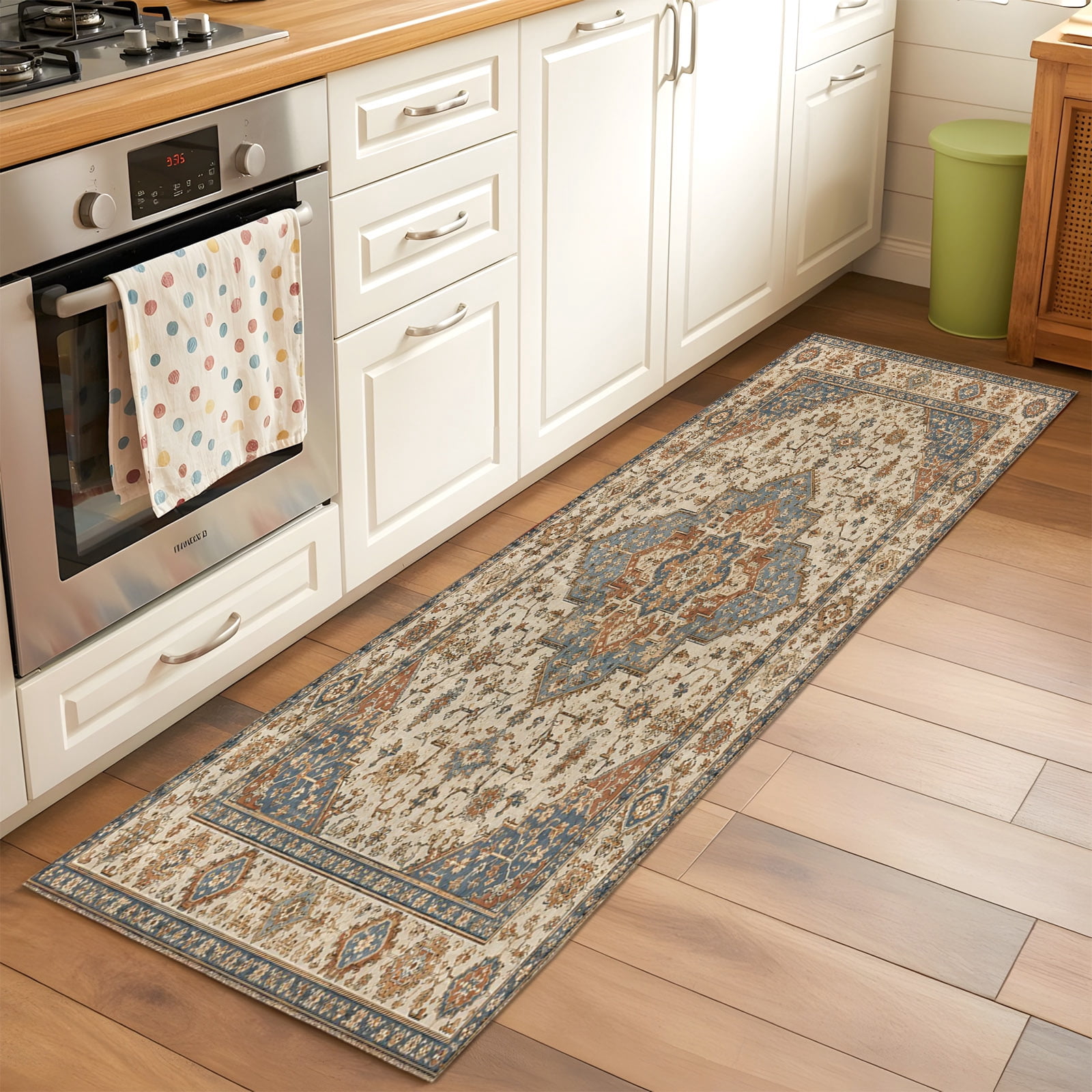 Vintage Medallion Runner Rugs 2x6ft Classic Floral Scroll Border Brown ...