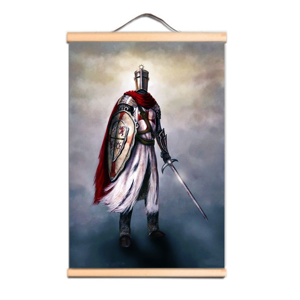 Vintage Medieval Crusader Warrior Posters and Prints Solid Wall Hanging Banner Wood Scroll ...