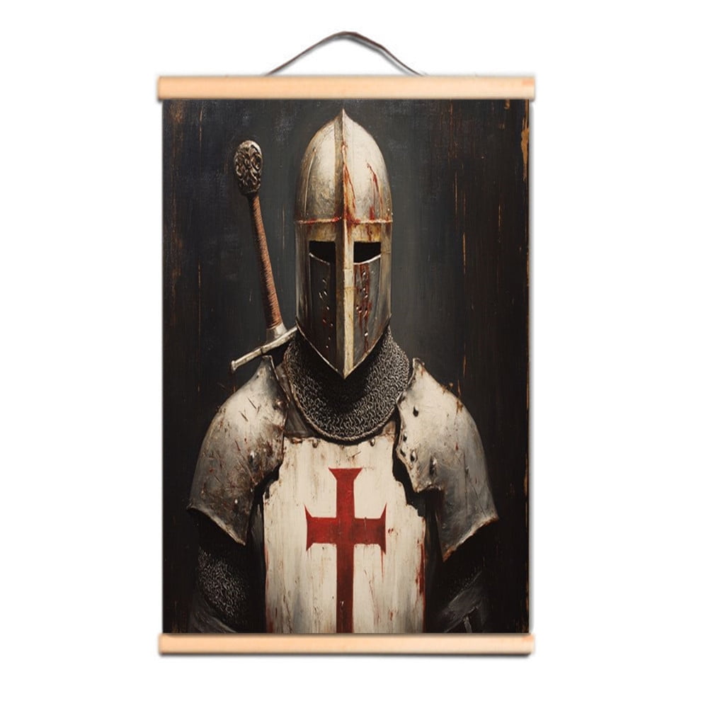 Vintage Medieval Crusader Warrior Solid Wall Hanging Banner - Wood ...