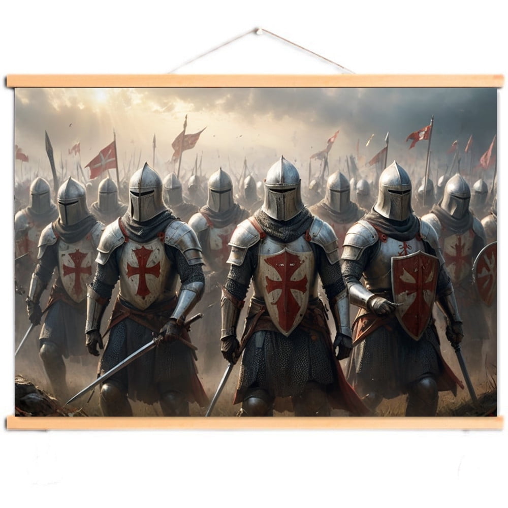 Vintage Medieval Crusader Warrior Solid Wall Hanging Banner - Wood ...