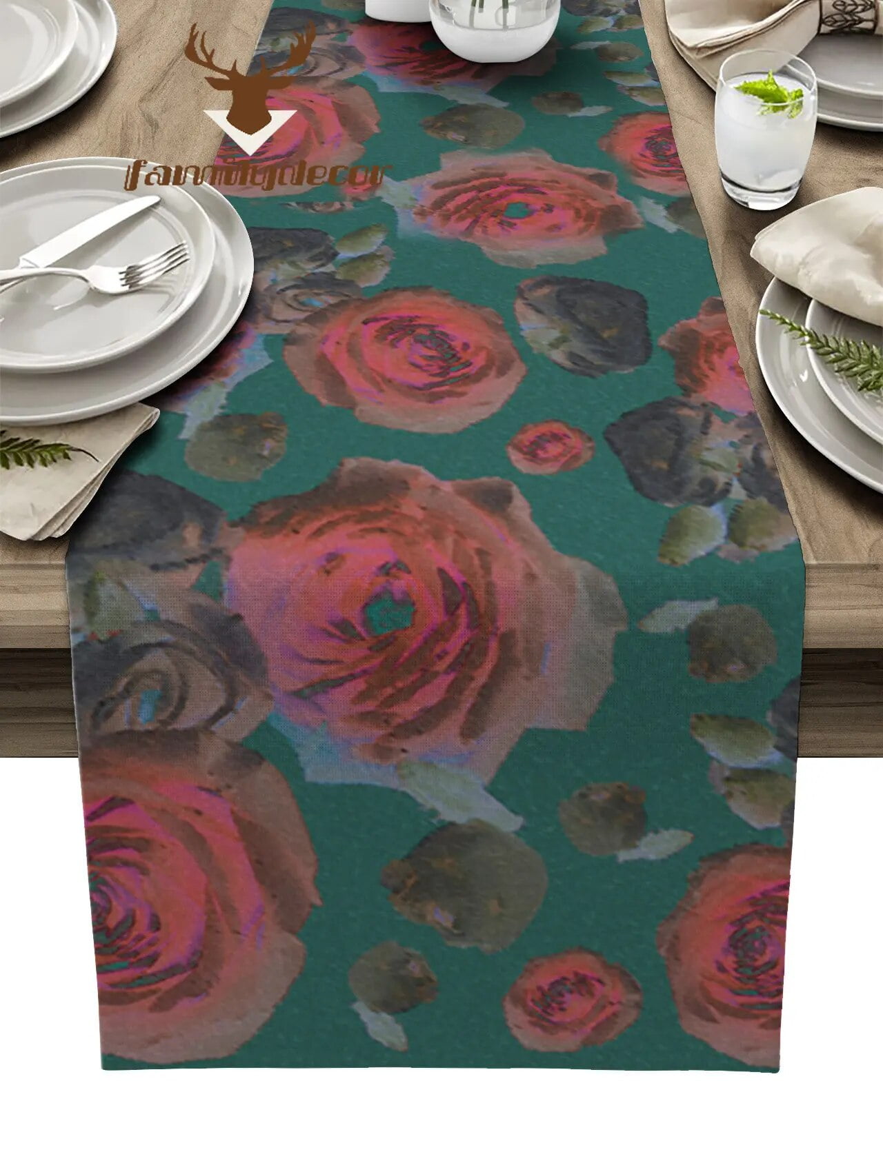 Vintage Medieval Floral Rose Table Runner Home Wedding Table Flag Mat ...