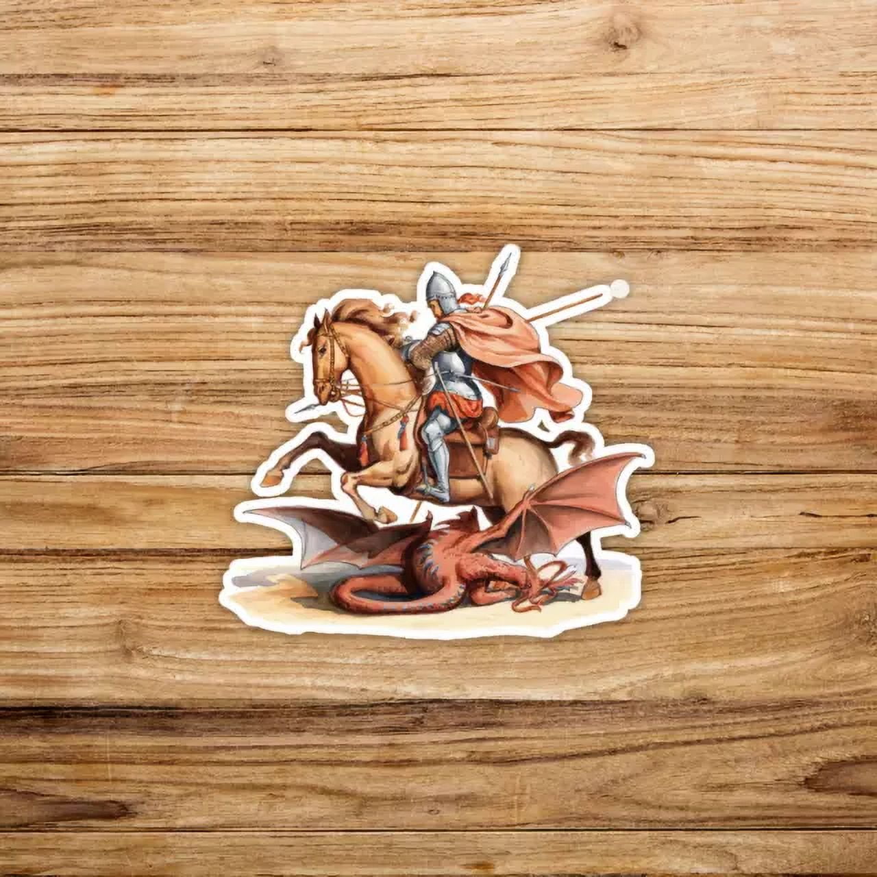Vintage Medieval Knight On Horseback Slaying Dragon Sticker Decalphone ...