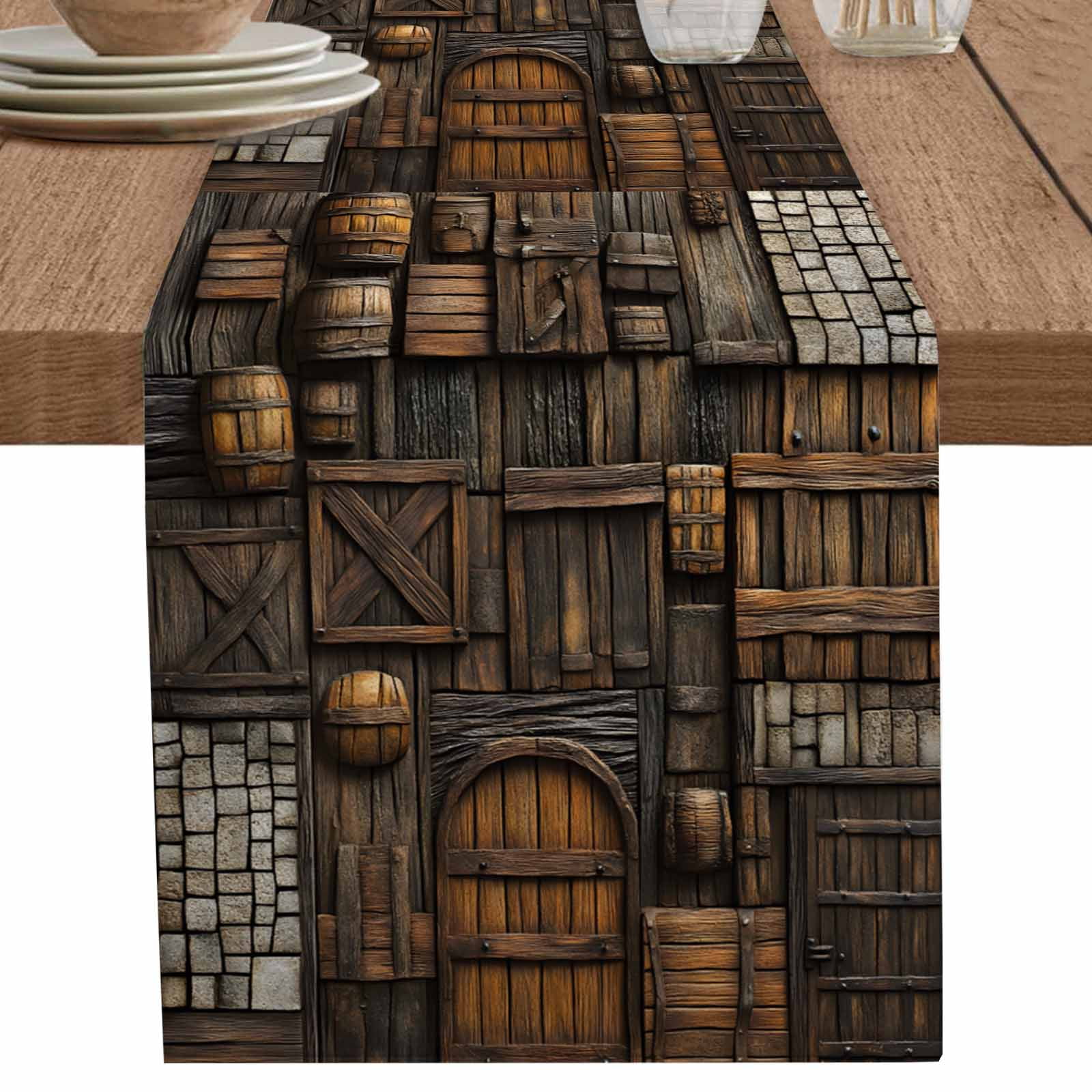 Vintage Medieval Wooden Door Table Runner-70 Inch Long Farmhouse Stone ...