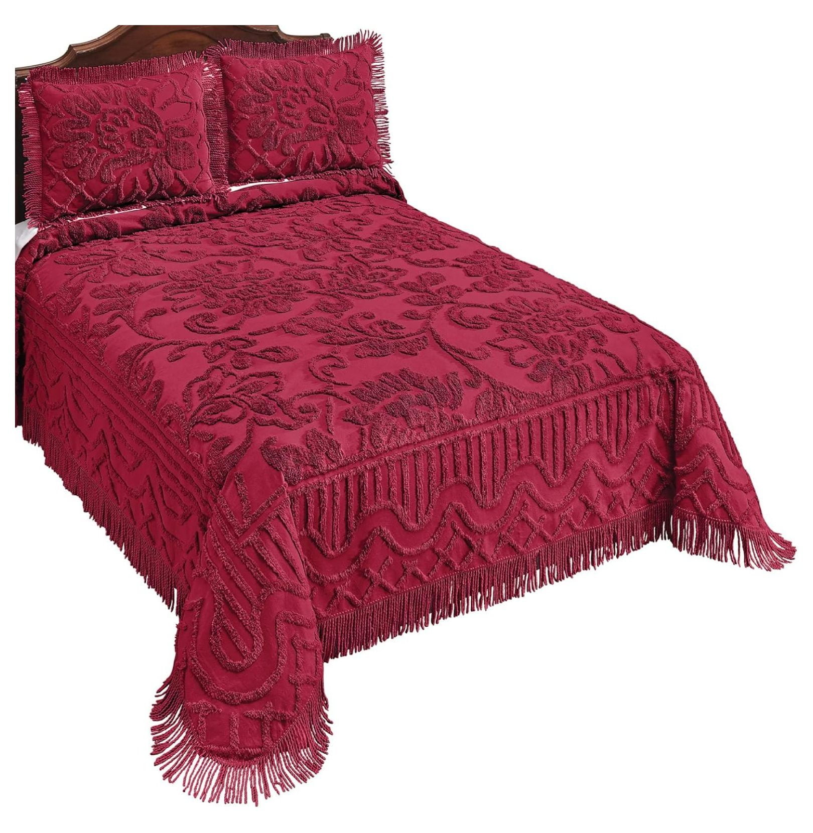 Vintage- Melanie Cotton Chenille Bedspread Burgundy Queen - Walmart.com