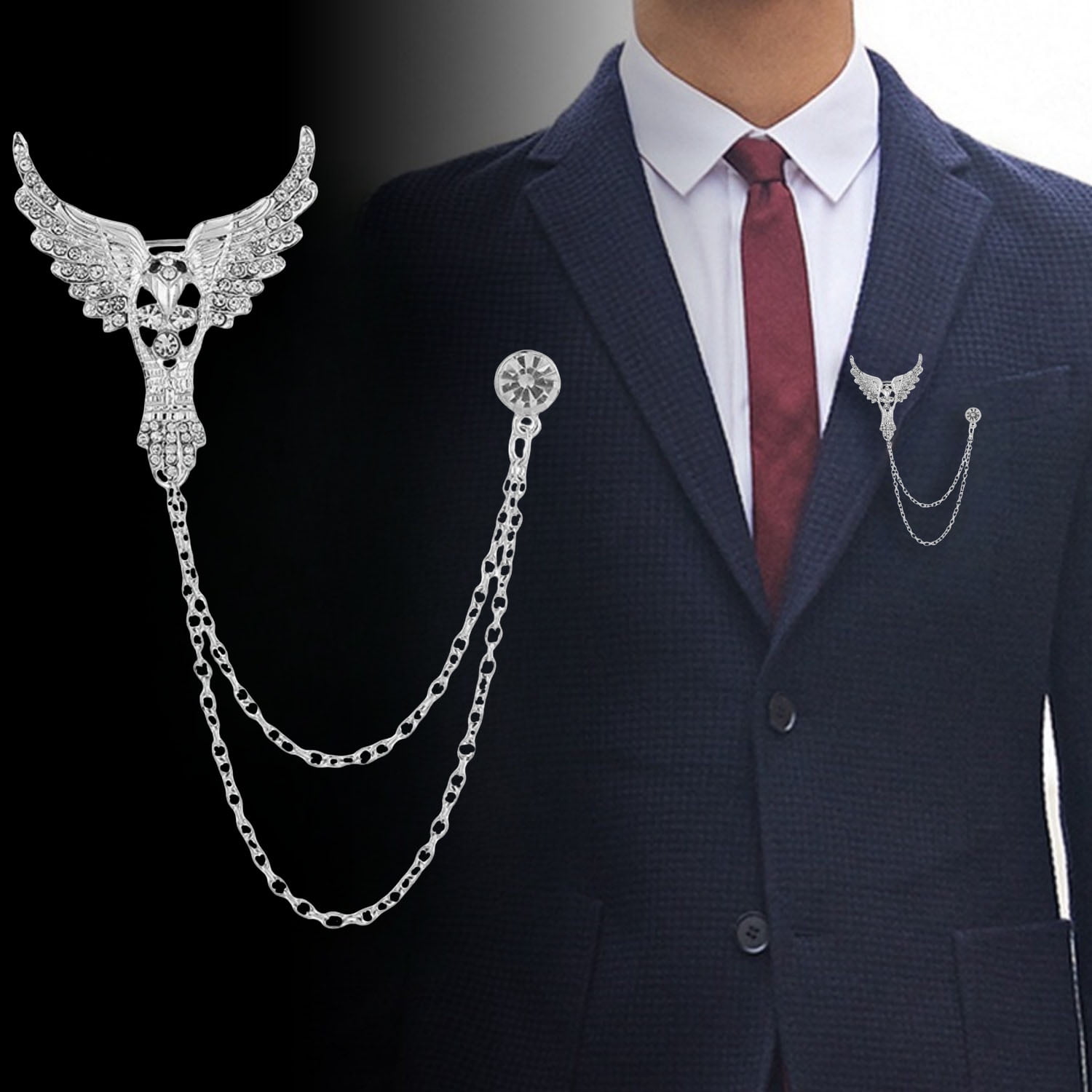 Vintage Men's Brooch, Eagle Animal Chain brooch,Suit Pin Badge Hanging ...