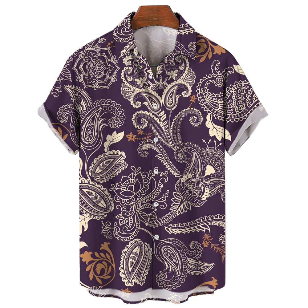 Vintage Men's Shirts 3D Print Ethnic Graphics Fashion Button Short ...