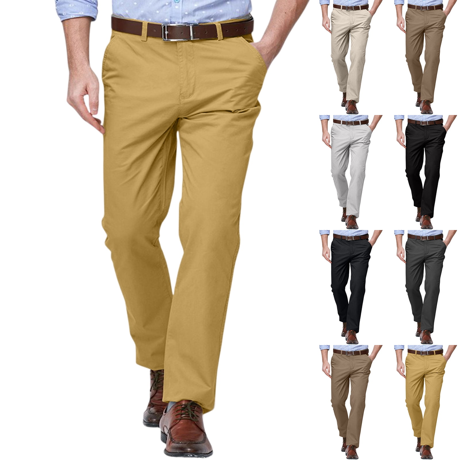 Vintage Mens Casual Pants - Regular Fit Ultra Stretch Flat Front Chinos ...